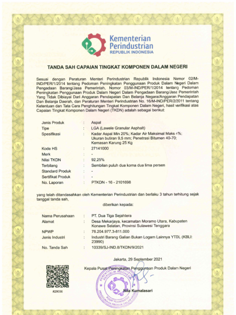 Sertifikat TKDN 23S LGA | PDF