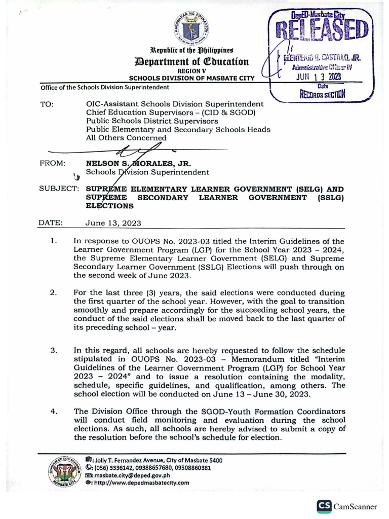 Supreme Elementary Learner Government Selg and Supreme Secondary ...