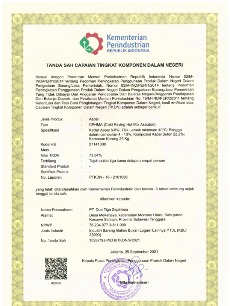 Sertifikat TKDN 23S CPHMA | PDF