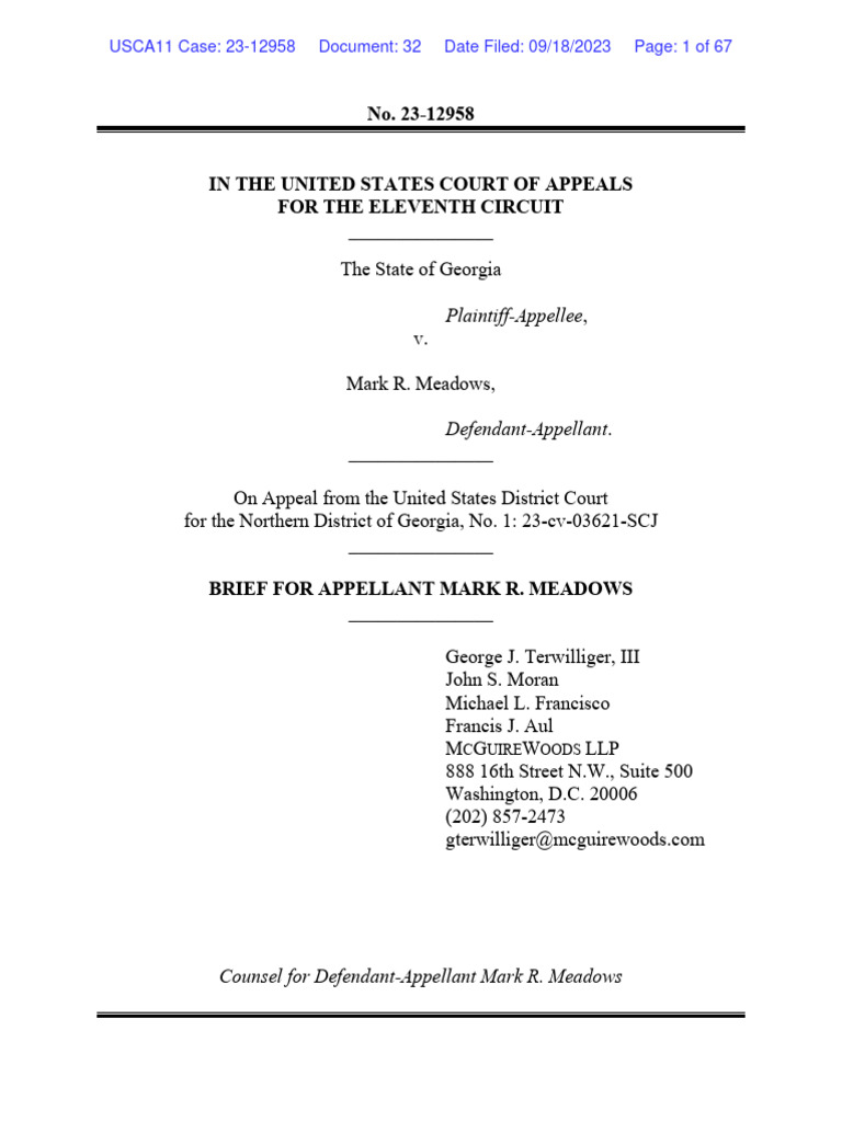 Trump White House Chief Mark Meadows's 11th Circuit Appeals Brief | PDF ...