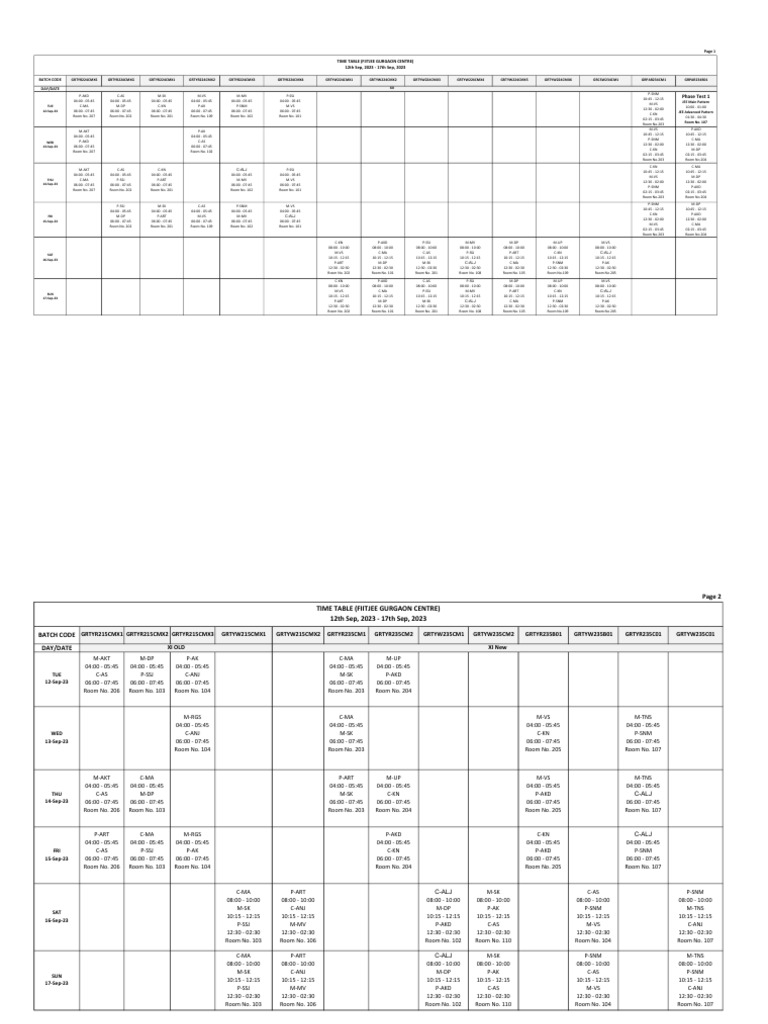 Time Table 12.09.2023 To 17.09.2023 | PDF | Educational Institutions ...