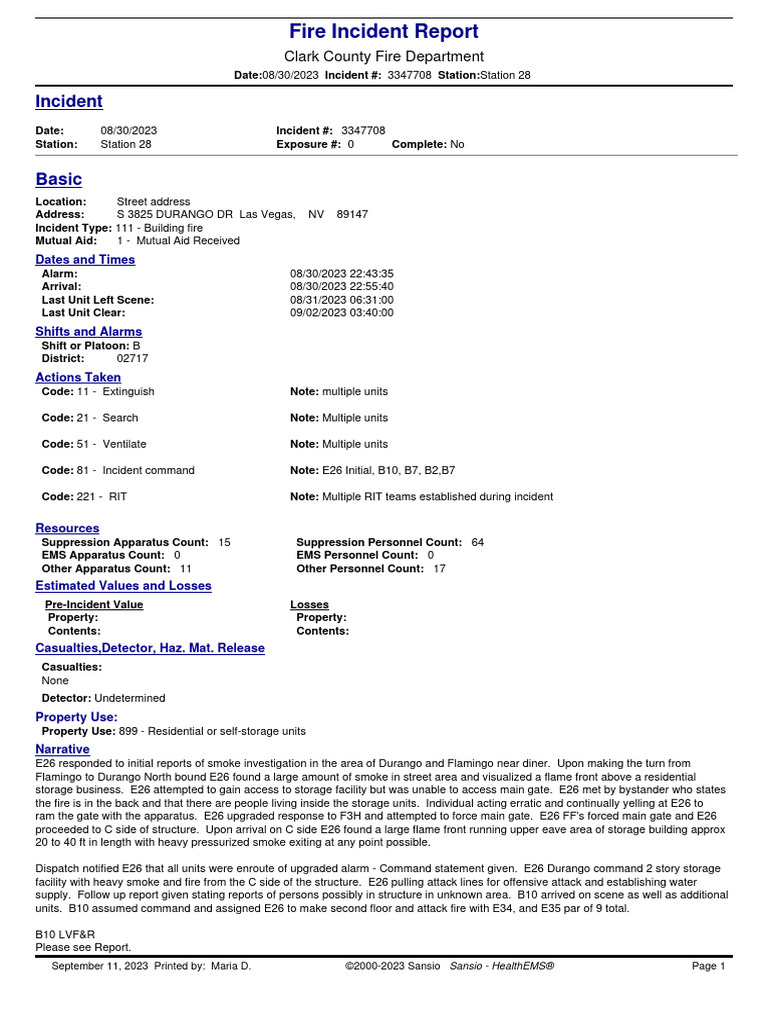 Extra Space Storage Incident Report | PDF | Firefighter | Fires
