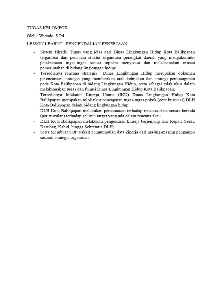 TUGAS KELOMPOK Lesson Learnt Pengendalian Pekerjaan 19082023 | PDF