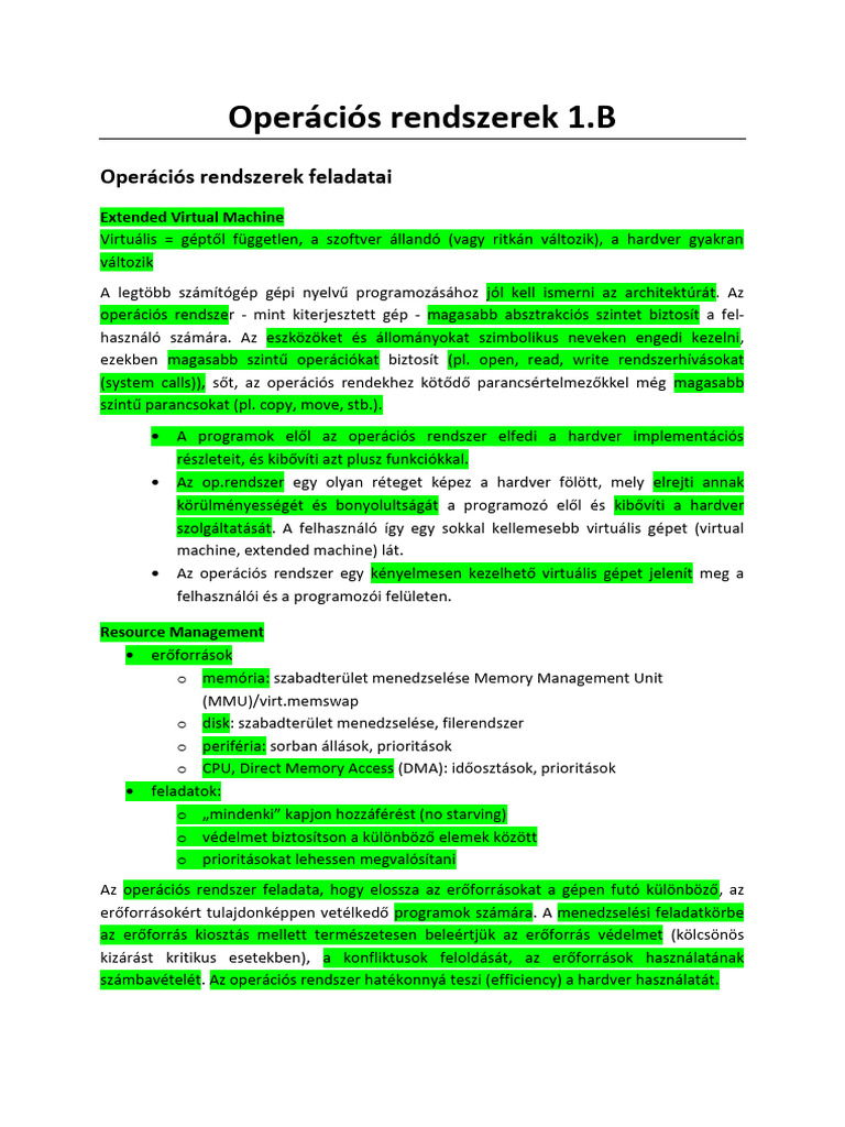 Operációs Rendszerek Feladatai | PDF