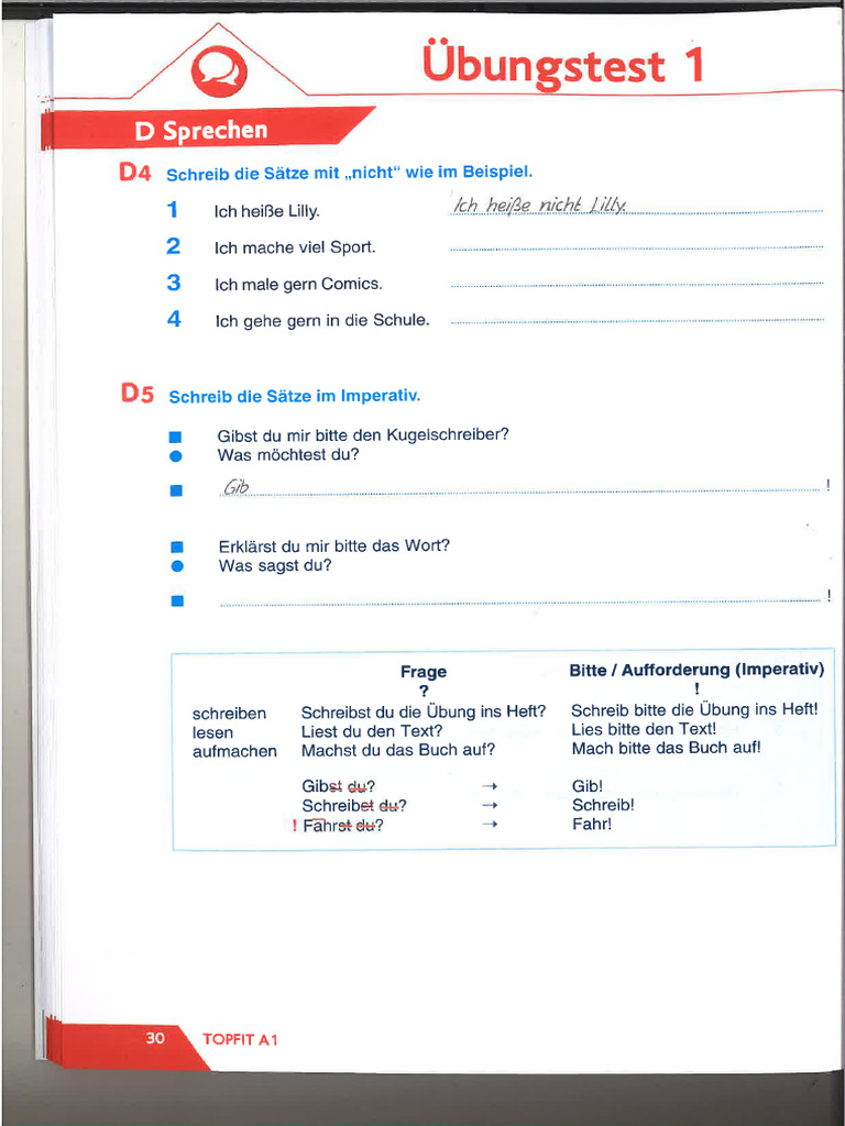 A1 Top Fit Sprechen Imperatif Inkl LÃ Sungen | PDF