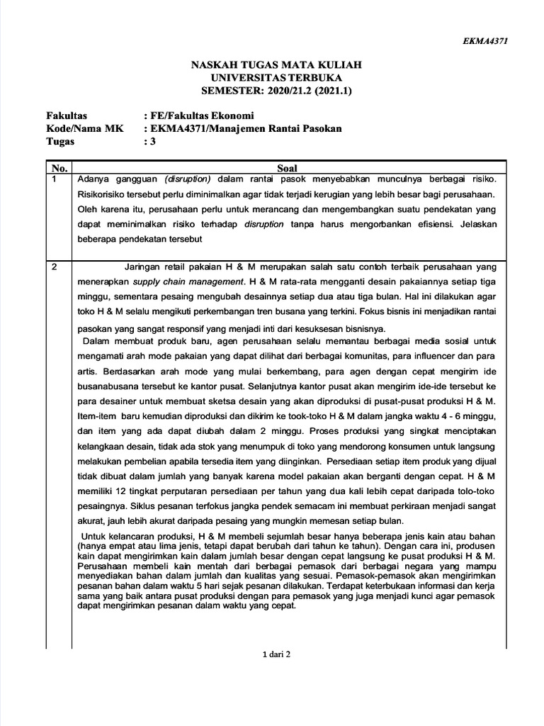 PDF Tugas 3 Manajemen Rantai Pasokan - Compress | PDF