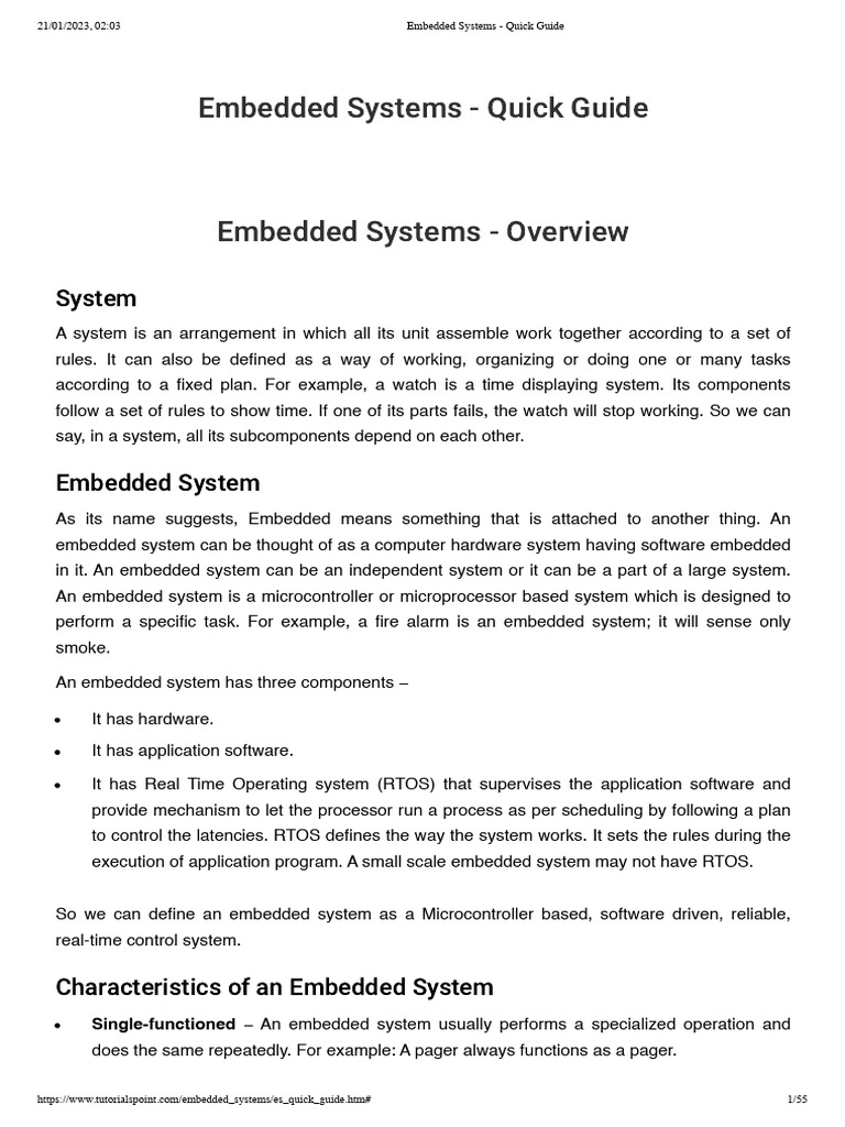 Embedded Systems - Quick Guide | PDF | Microcontroller | Central Processing Unit