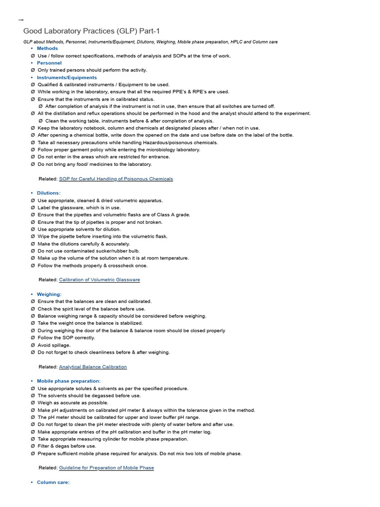 Good Laboratory Practices (GLP) Part-1 _ Pharmaguideline | PDF | Ph ...