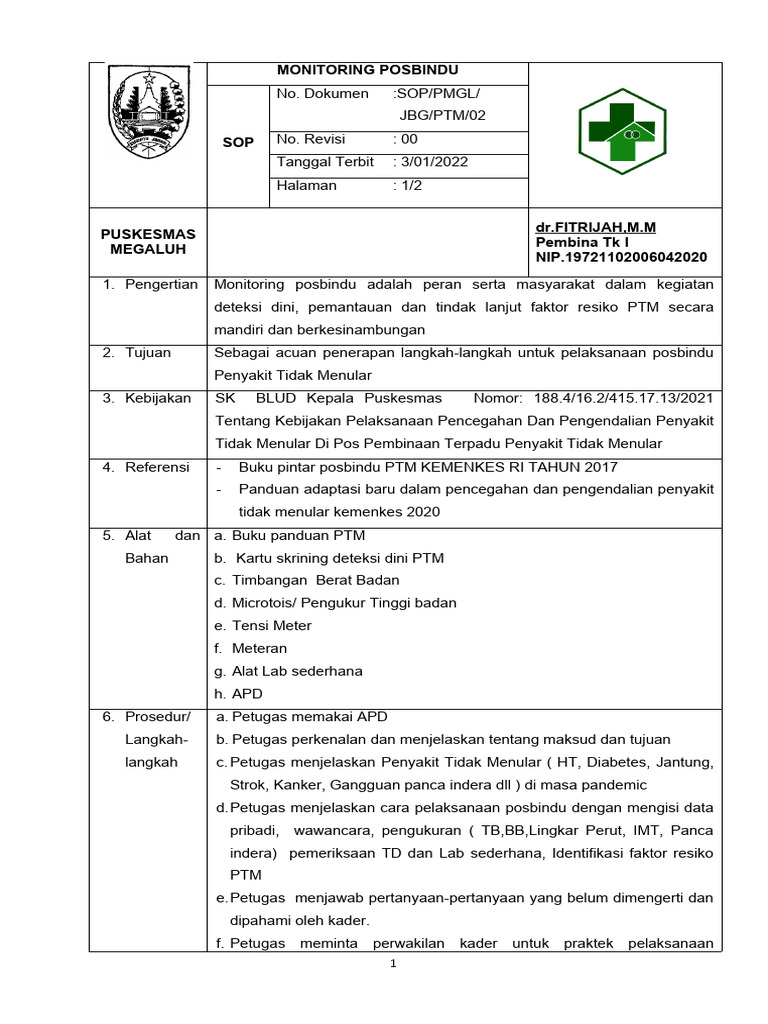 Sop Monitoring Posbindu 2022 | PDF