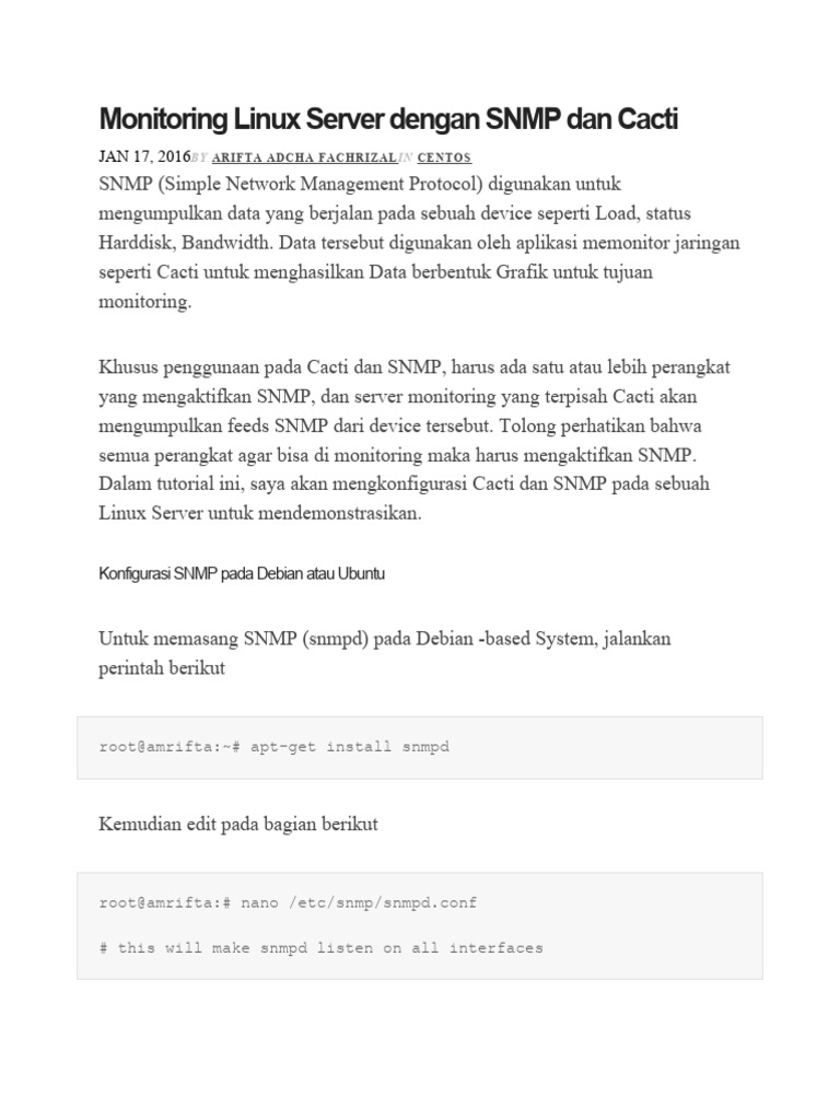 Monitoring Linux Server Dengan SNMP Dan Cacti | PDF