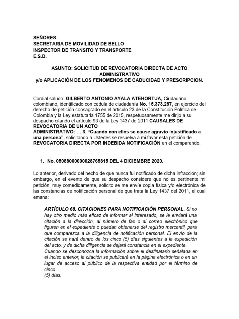 Dcho Peticion Multas de Transito | PDF | Estatuto de limitaciones | Justicia