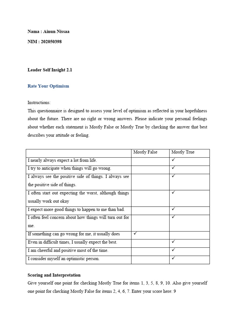 Ainun - Leader Self Insight 2.1 | PDF | Self-Improvement | Wellness