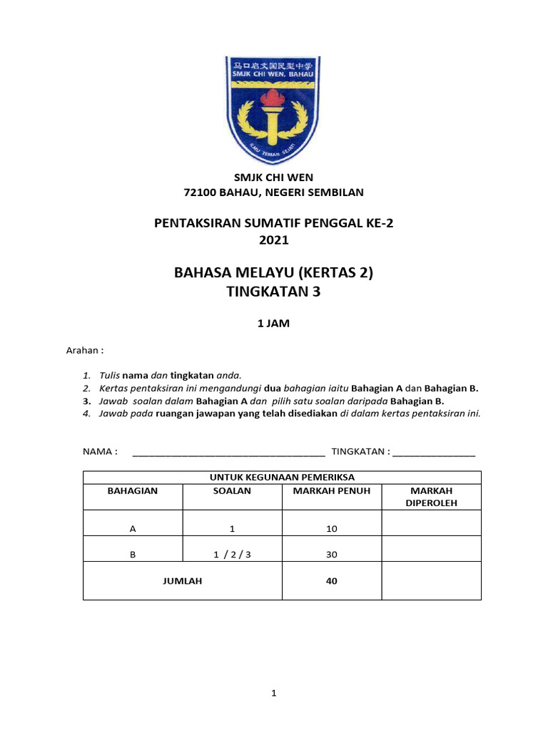 BM Akhir Tahun Kertas 2 Form 3 | PDF