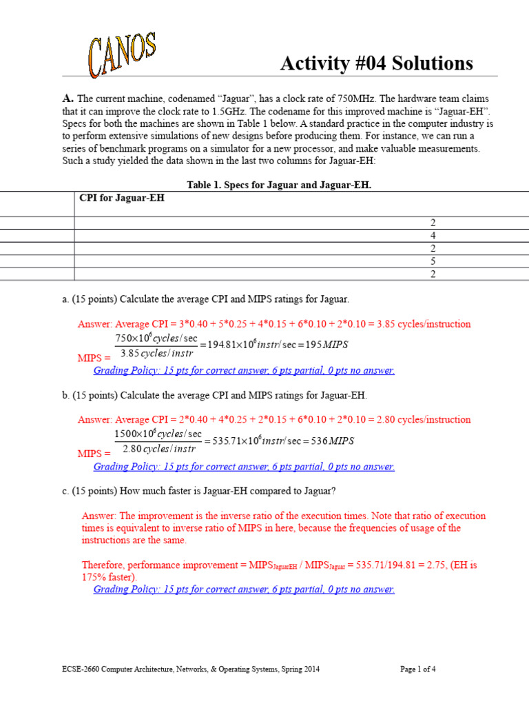 InClassActivity04 Sol | PDF | Central Processing Unit | Computer Architecture
