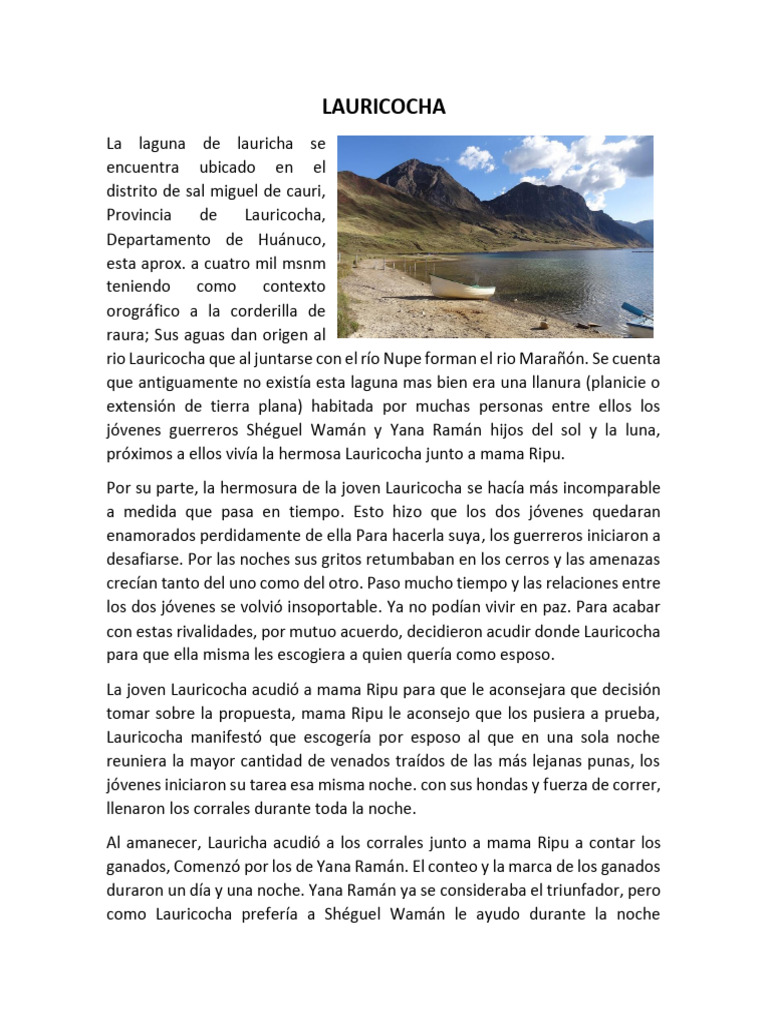 Leyenda de la Laguna de Lauricocha | PDF | Religión y espiritualidad ...
