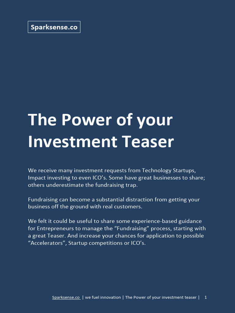 Sparksense - Power of Teaser | PDF | Venture Capital | Corporate Finance