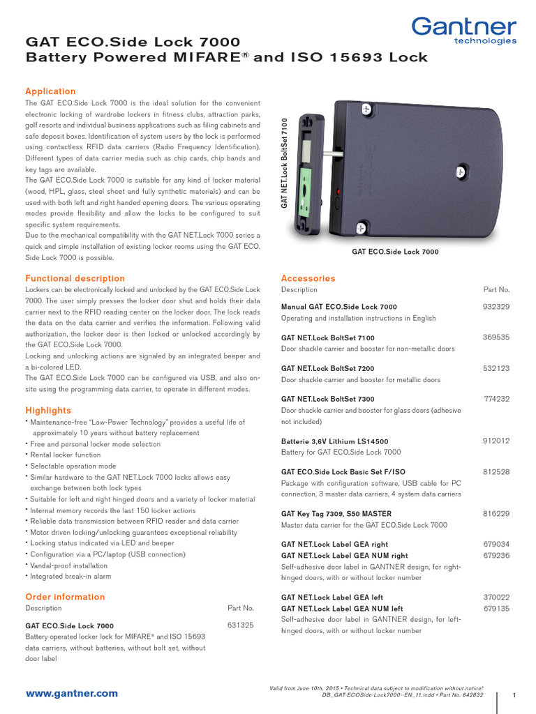 Gat Ecoside Lock 7000 | PDF | Radio Frequency Identification ...