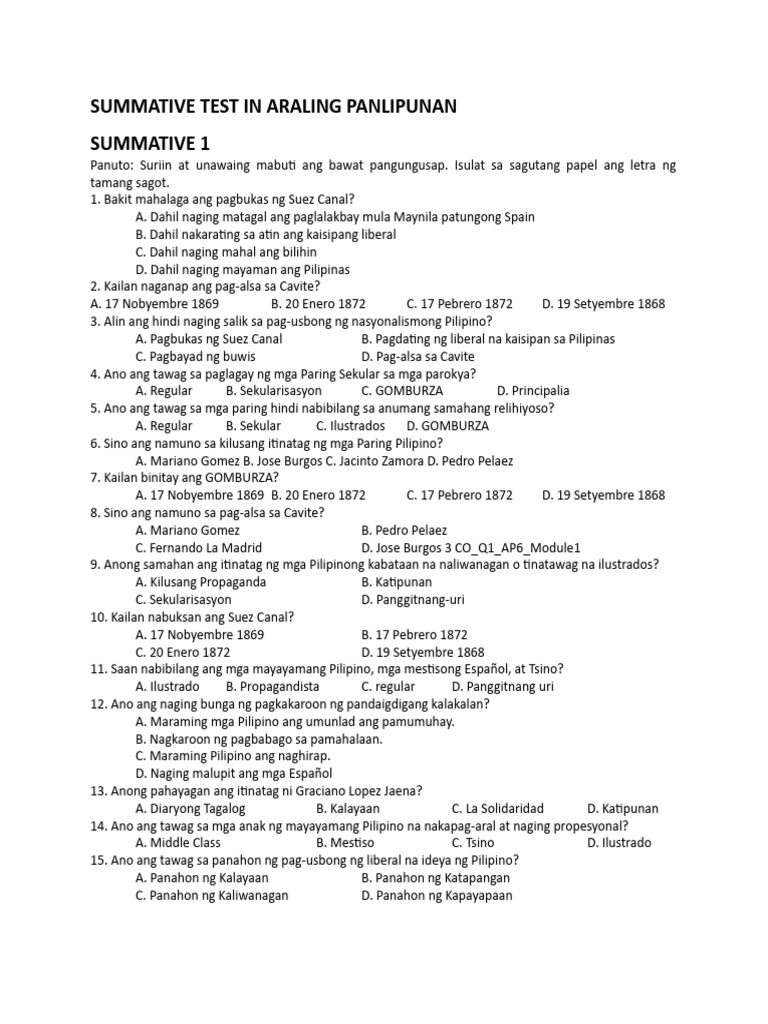 Summative Test in Araling Panlipunan | PDF