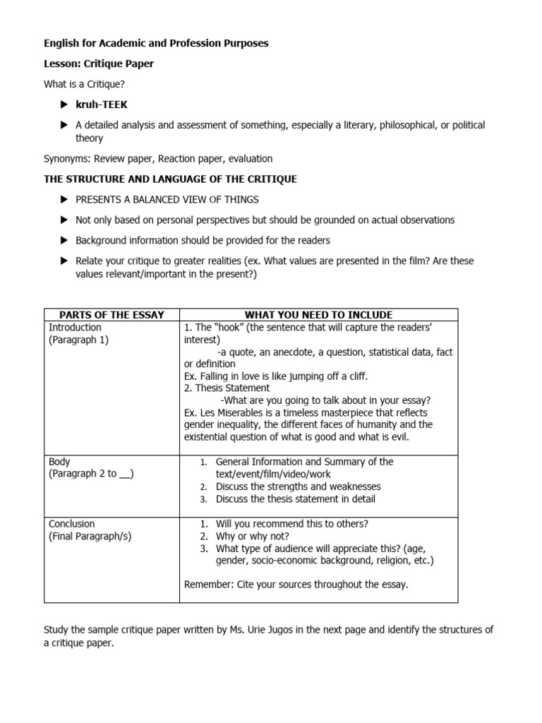 EAPP Notes - Critique Paper | PDF | Cosette | Marius Pontmercy