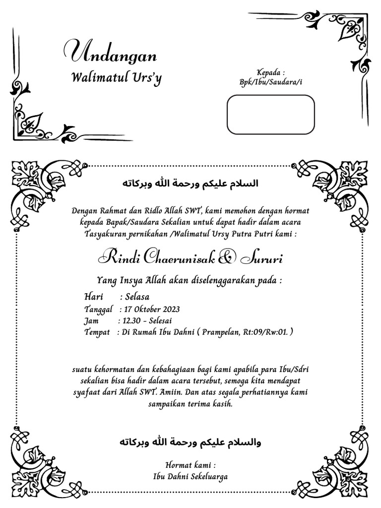 Undangan Walimatul Ursy Mas | PDF