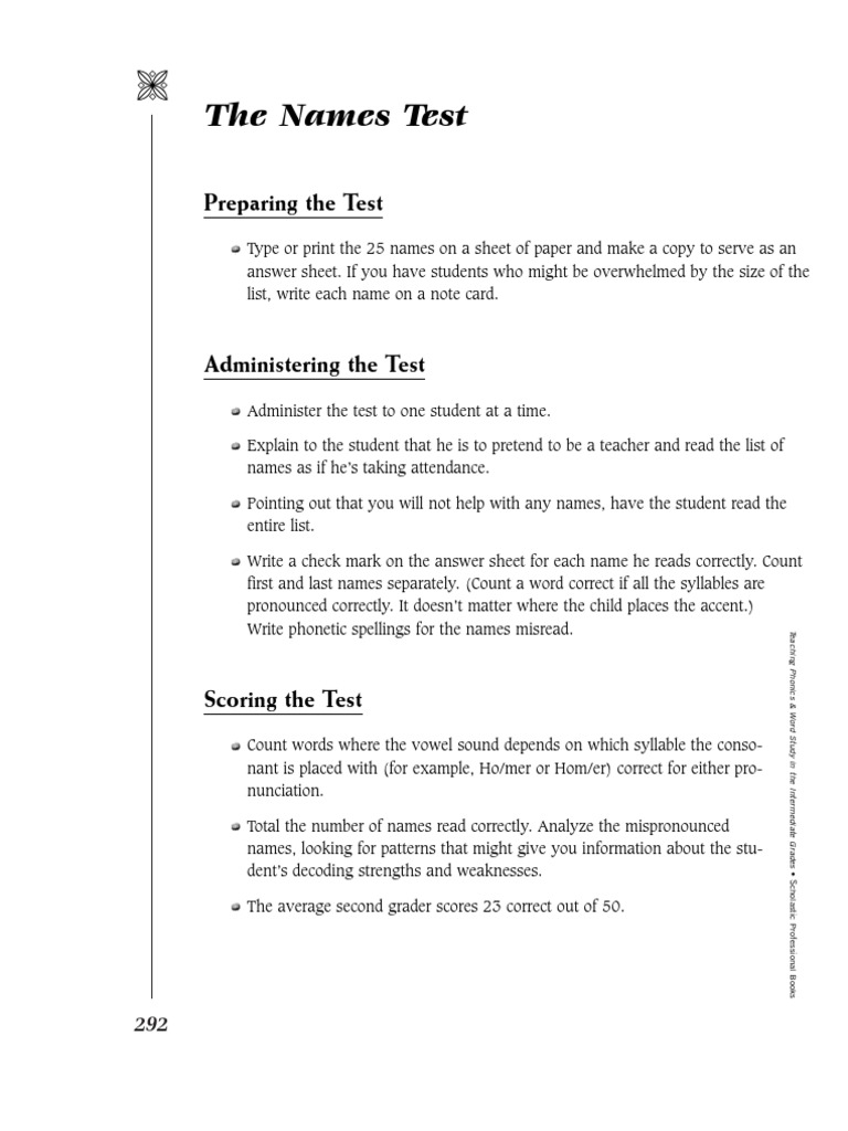 Names Test Scoring | PDF
