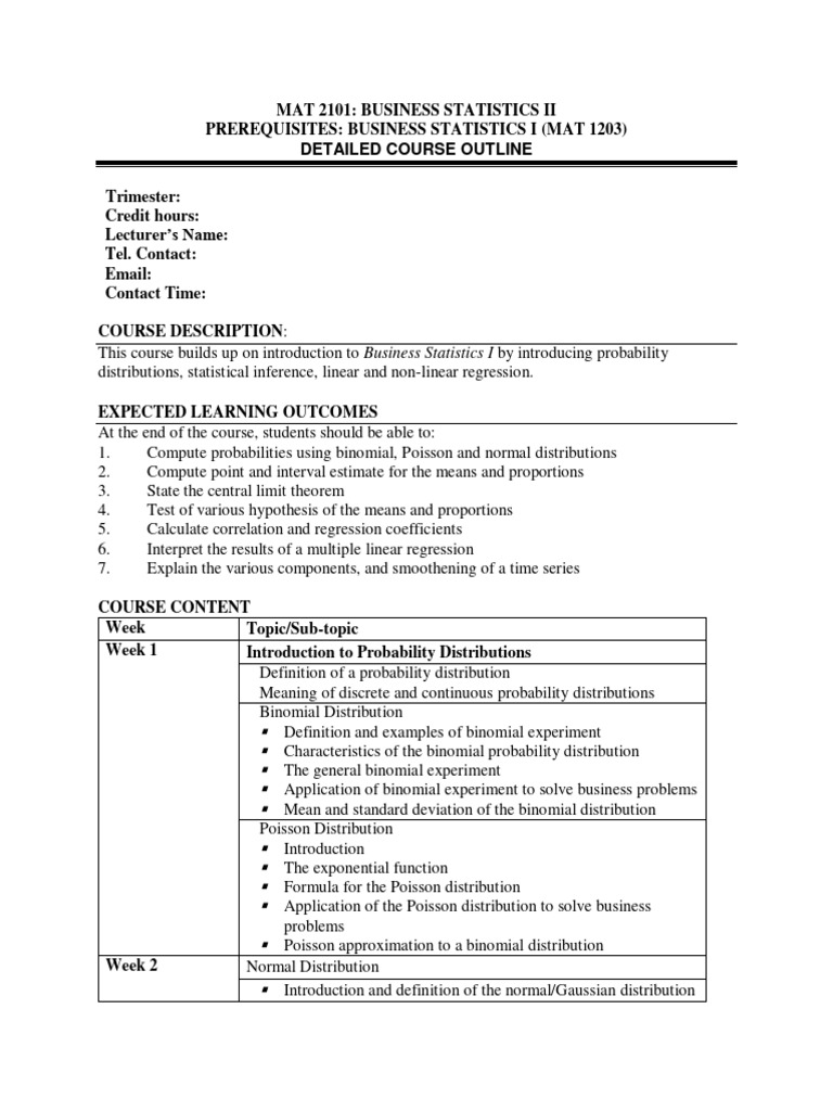 Business Statistics II Course Outline | PDF | Regression Analysis ...
