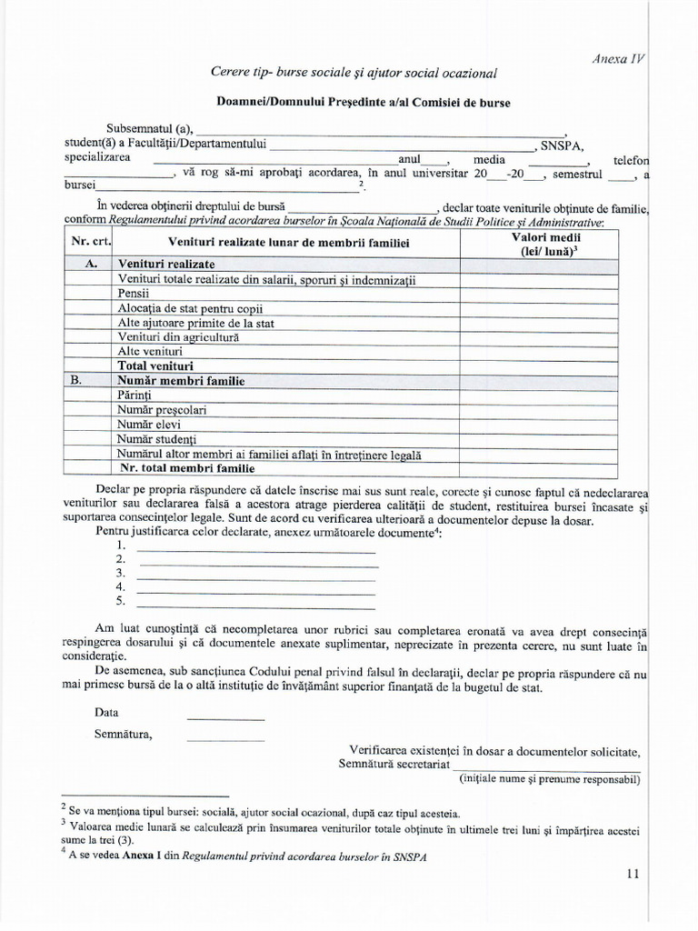 Cerere Bursa Sociala Pentru Anul Universitar 2022 2023 | PDF