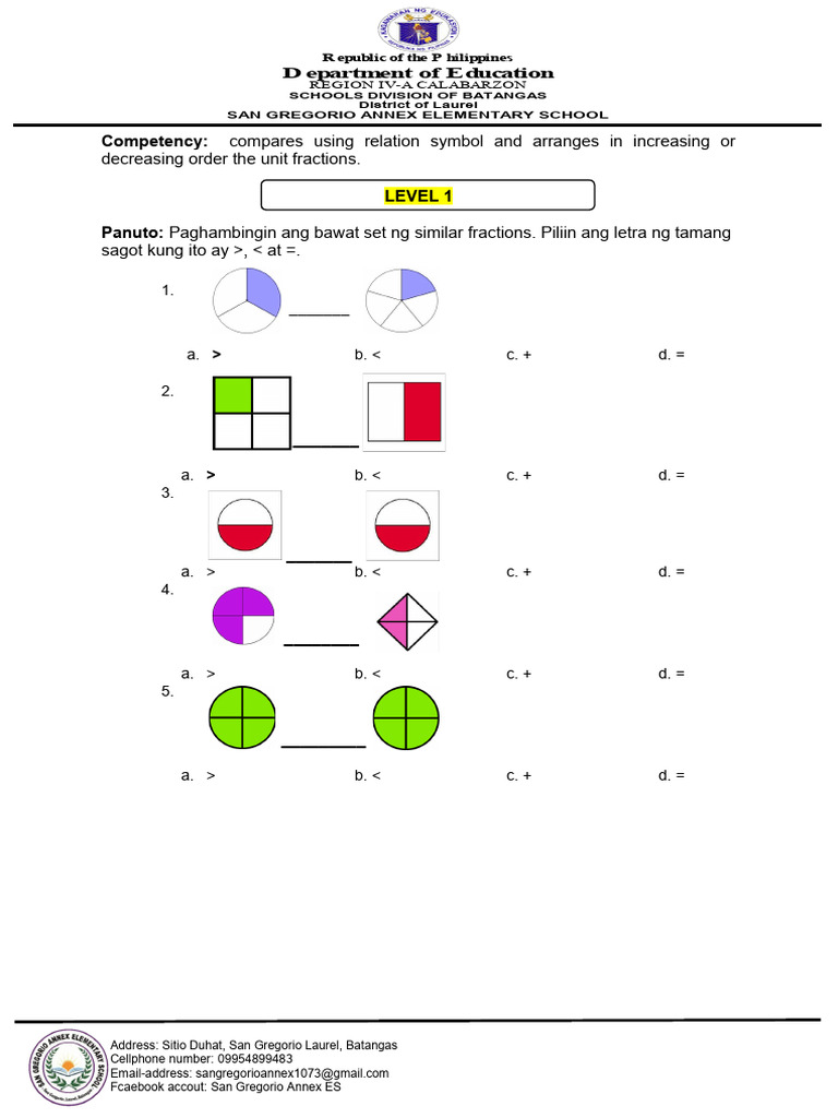 Grade 2 Math Exam: Comparing Fractions | PDF