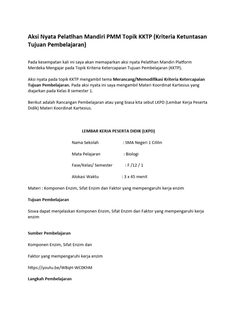 Aksi Nyata Pelatihan Mandiri PMM Topik KKTP | PDF