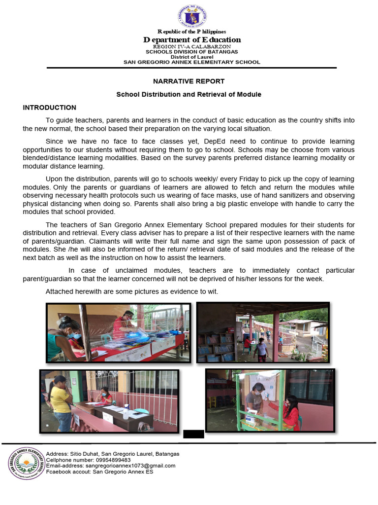 Narrative Report School Distribution and Retrival of Modules | PDF | Learning | Distance Education