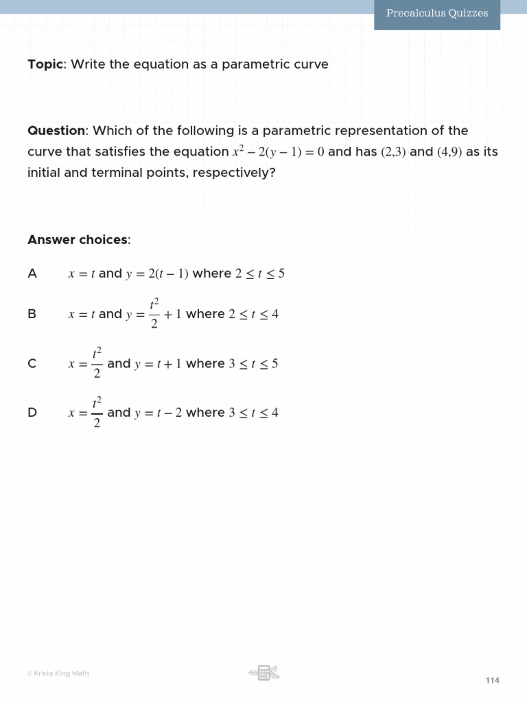 02 Write The Equation As A Parametric Curve Pdf Equations Elementary Mathematics