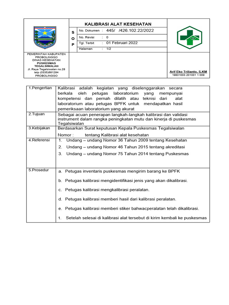 Sop Kalibrasi Alkes | PDF
