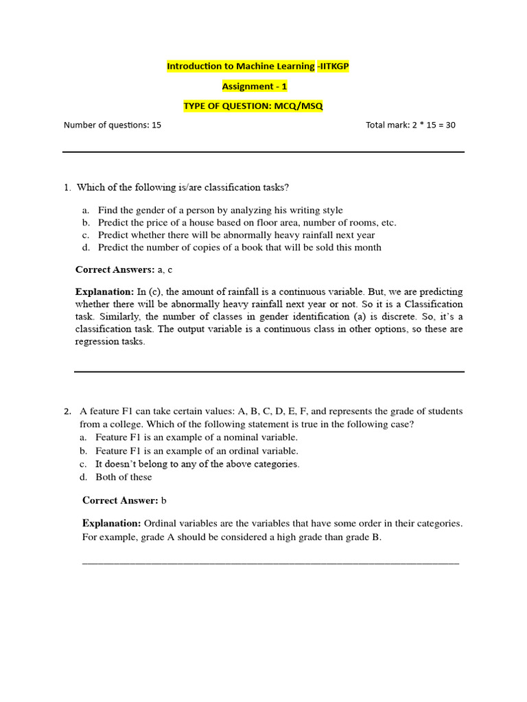 IML-IITKGP - Assignment 1 Solution | PDF | Cross Validation (Statistics) | Machine Learning