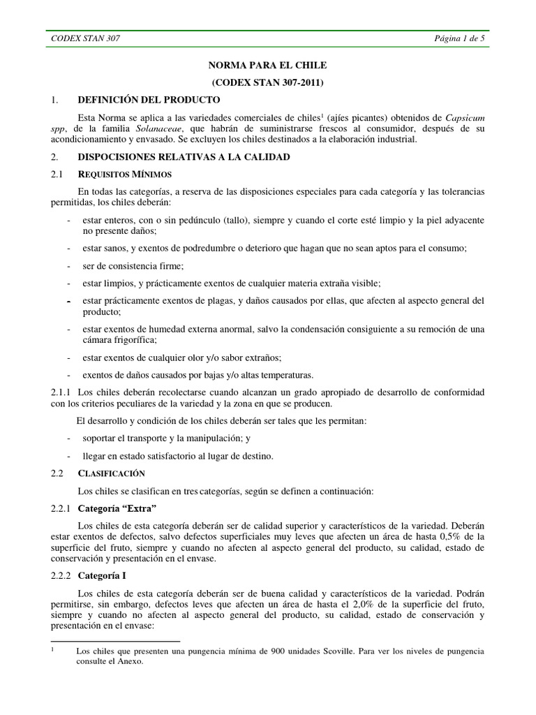 CXS - 307s - Norma para El Chile | PDF | Ají picante | Comida y bebida