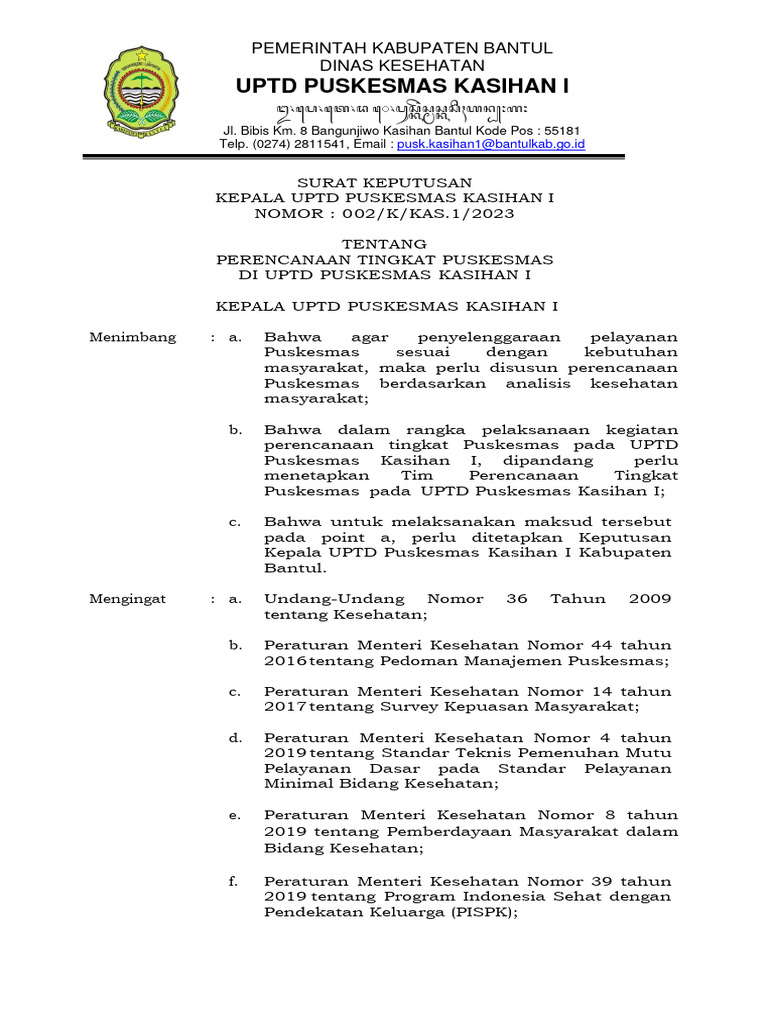 SK PERENCANAAN TINGKAT PUSKESMAS Upt | PDF