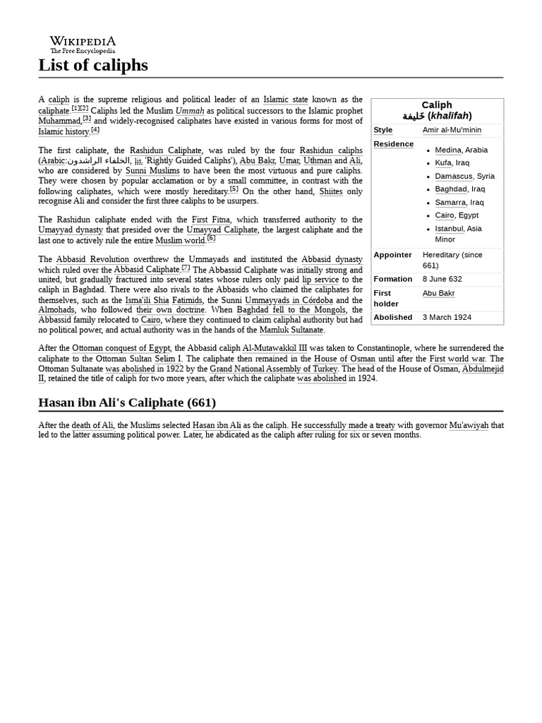 List of Caliphs | PDF | Caliphate | Ali