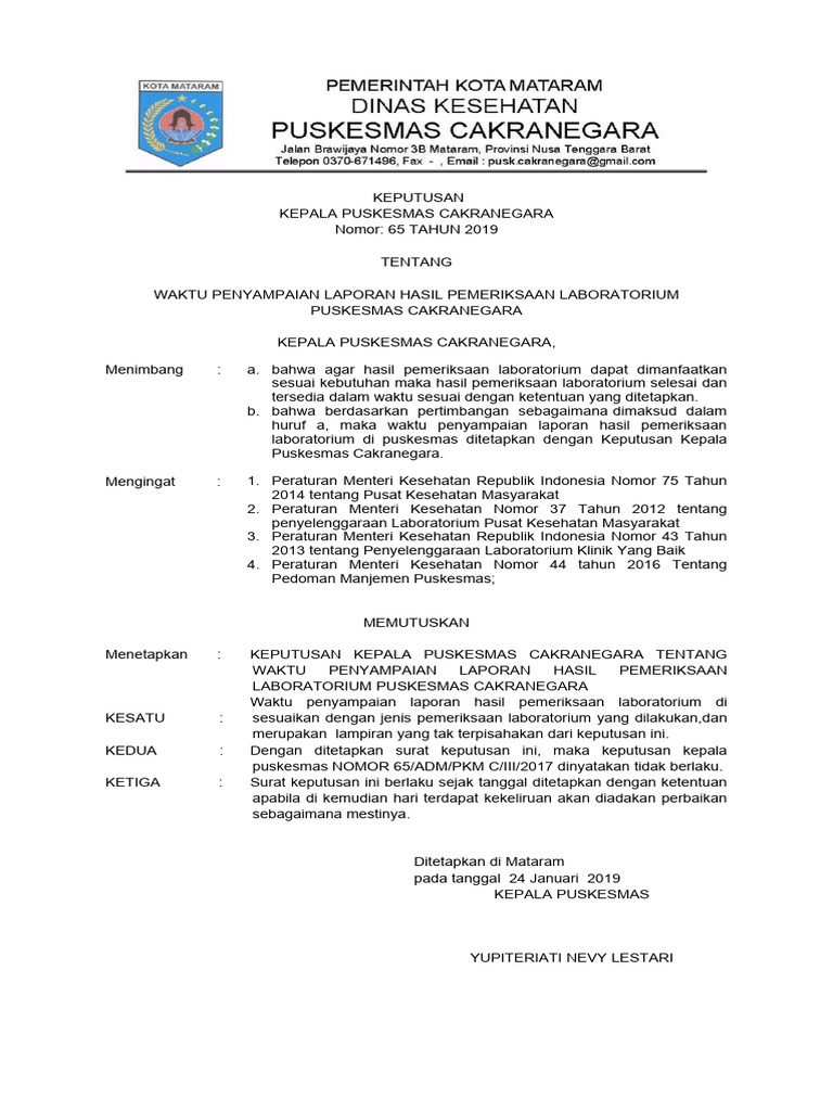 2019 65 SK Waktu Penyampaian Hasil PX Lab | PDF