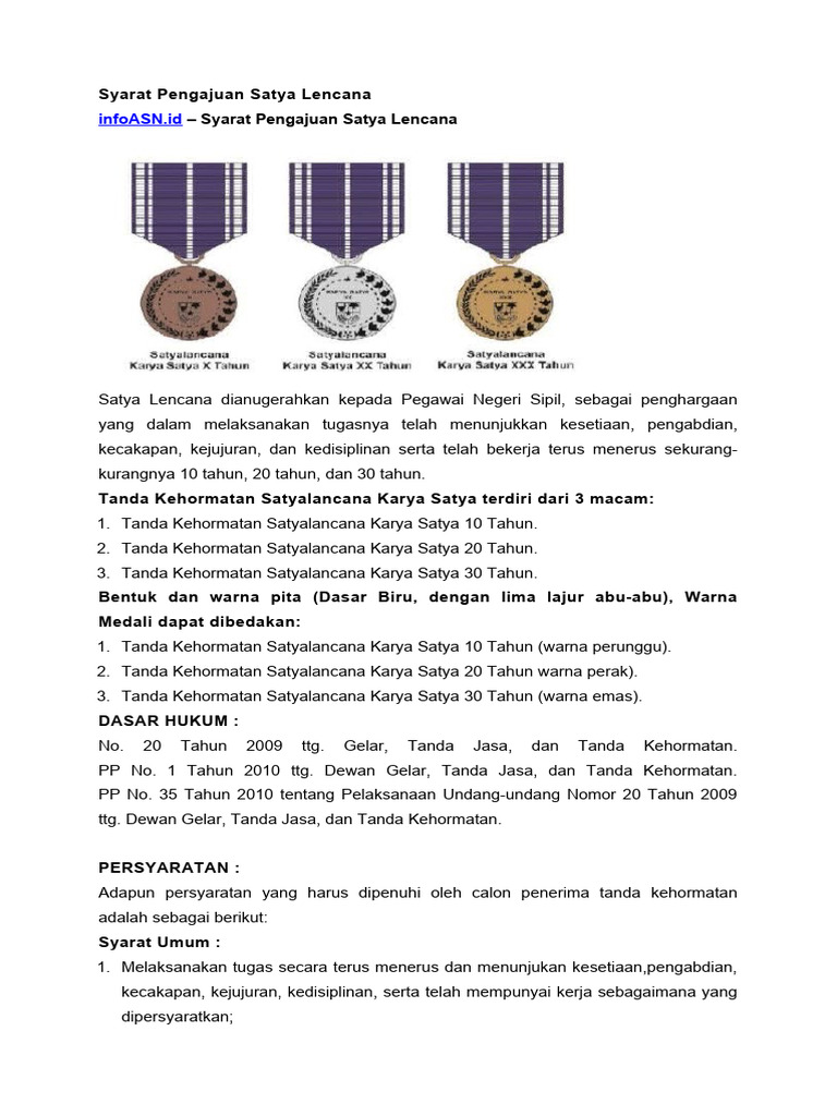 Syarat Pengajuan Satya Lencana | PDF