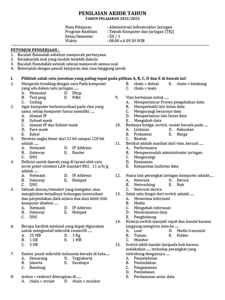 SOAL PAS AIJ Kelas 12 PAS | PDF