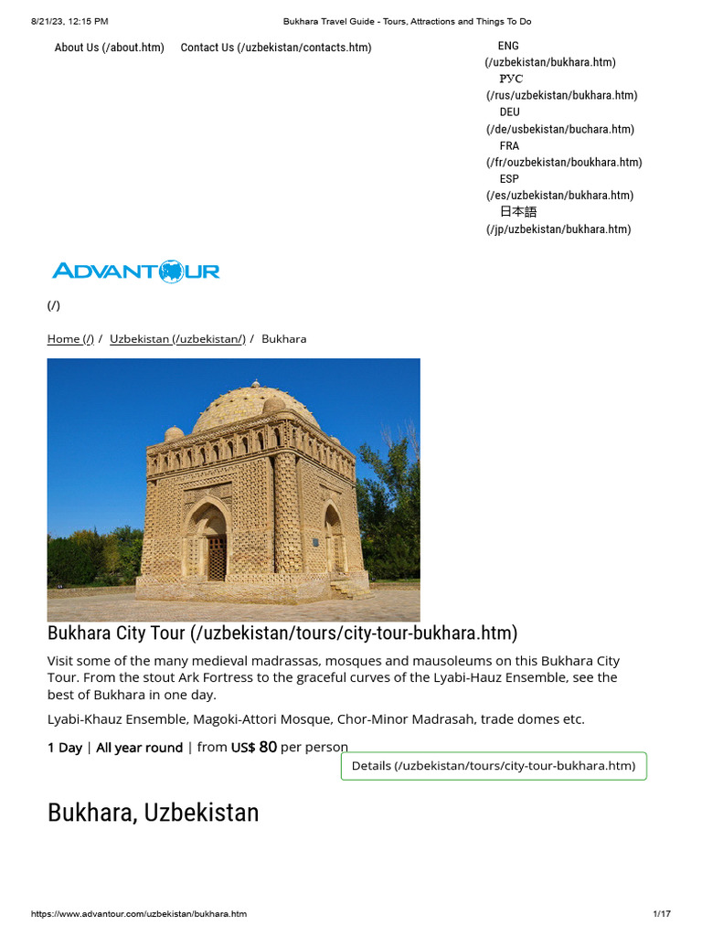 Bukhara Travel Guide - Tours, Attractions and Things To Do | PDF