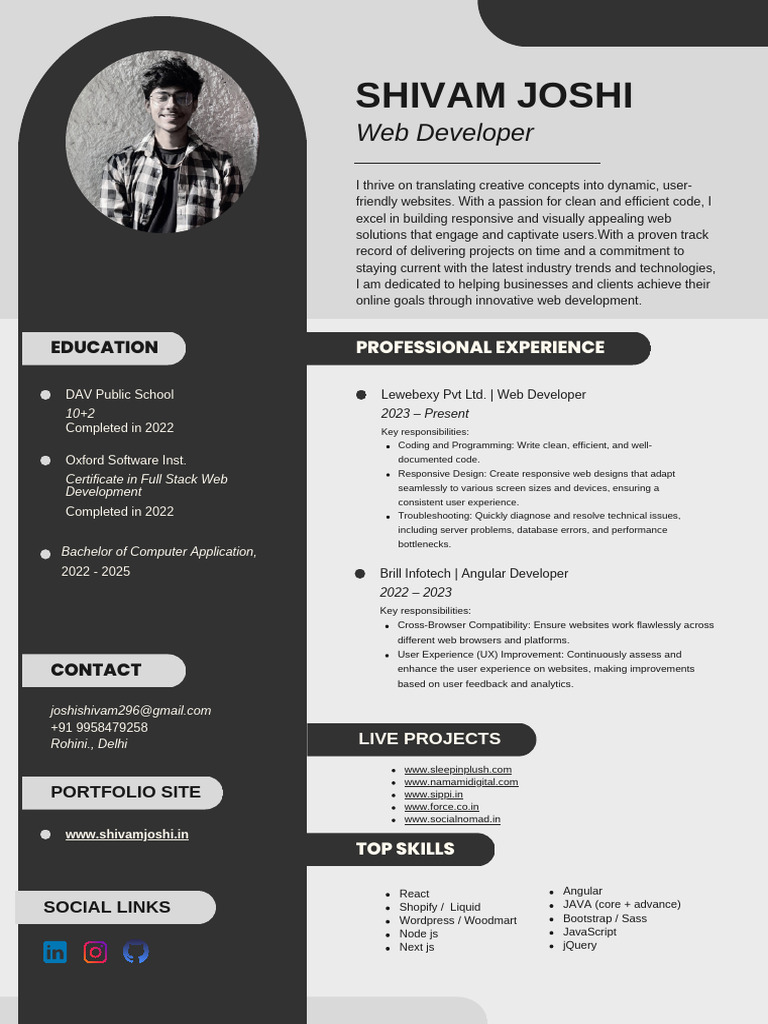 Shivam Joshi Resume | PDF | World Wide Web | Internet & Web Shivam Joshi Resume | PDF | World Wide Web | Internet & Web