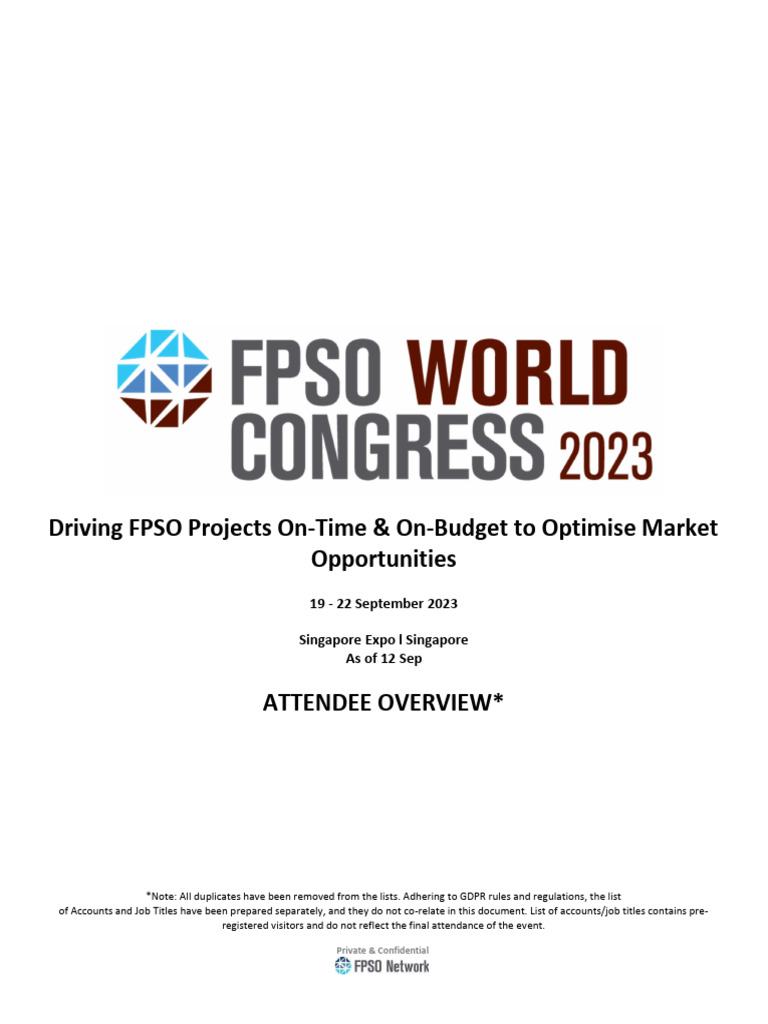 Fpso World Congress 2023 Attendee Overview | PDF | Business | Companies