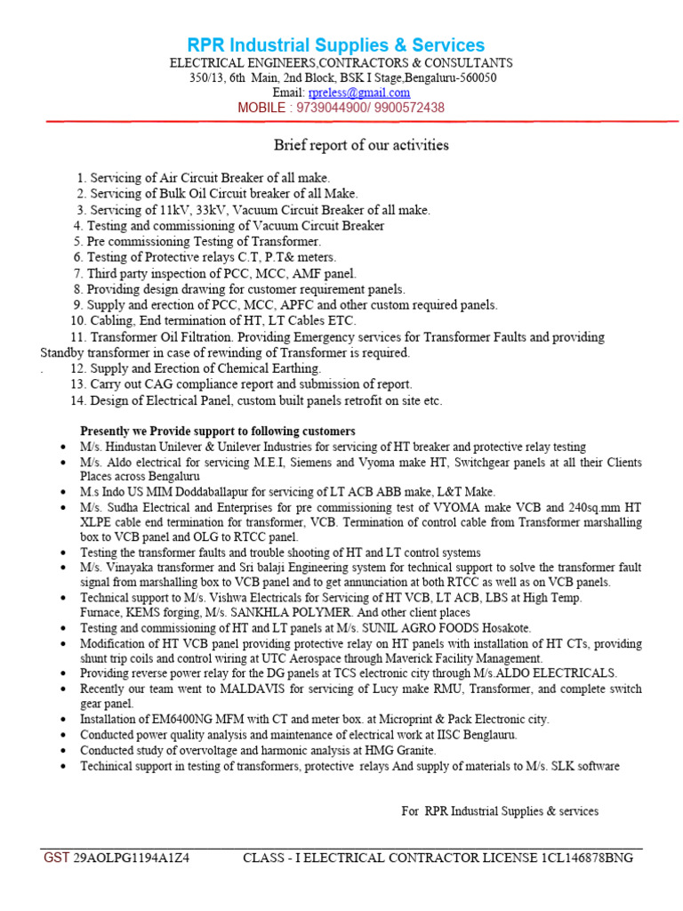 RPR Profile 1 | PDF | Transformer | Power Engineering