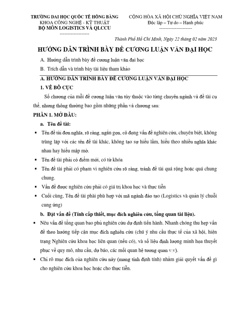 HD TRINH BAY DE CUONG LUAN VAN DH Hbu | PDF