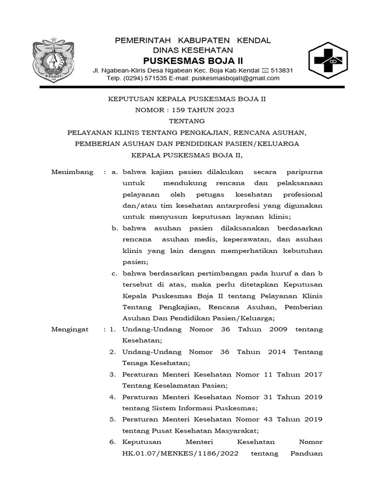 SK Pelayanan Klinis Tentang Pengkajian J Rencana Asuhan J Pemberian Asuhan Dan Pendidikan ...