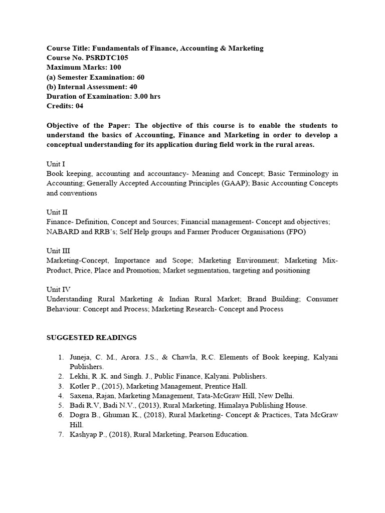 Fundamentals of Finance, Accounting & Marketing | PDF