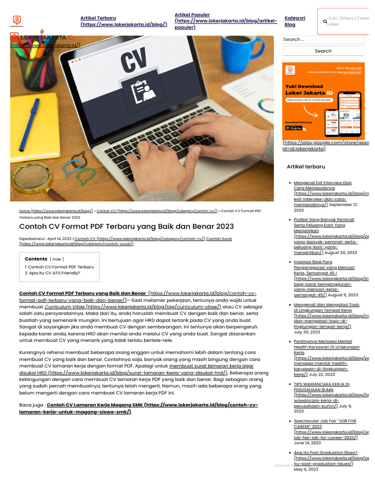 Contoh CV Format PDF Terbaru Yang Baik Dan Benar 2023 - Loker Jakarta Blog | PDF