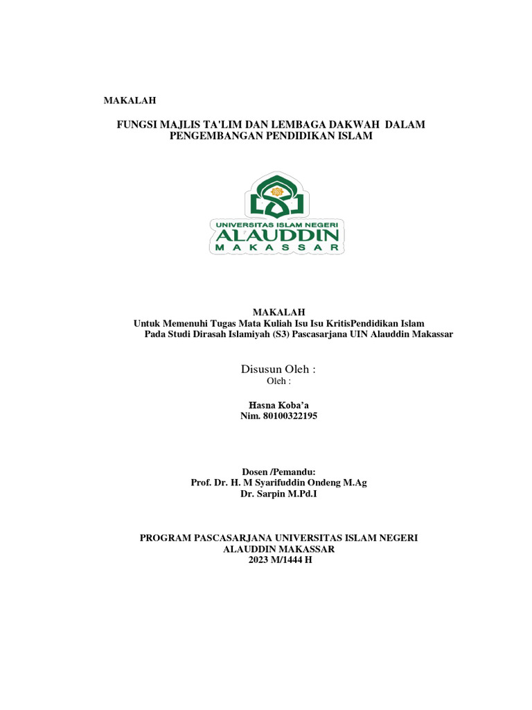 Contoh Makalah Isu Isu Kritis Pend. Islam | PDF