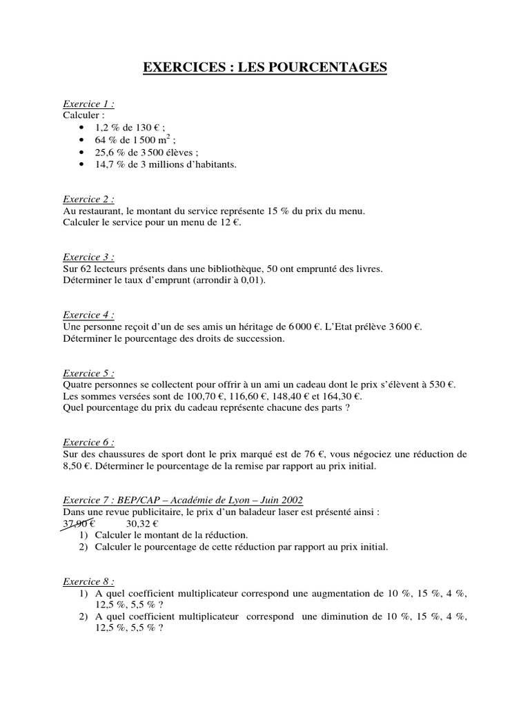 Exercices sur les Pourcentages | PDF | Pourcentage | Salaires