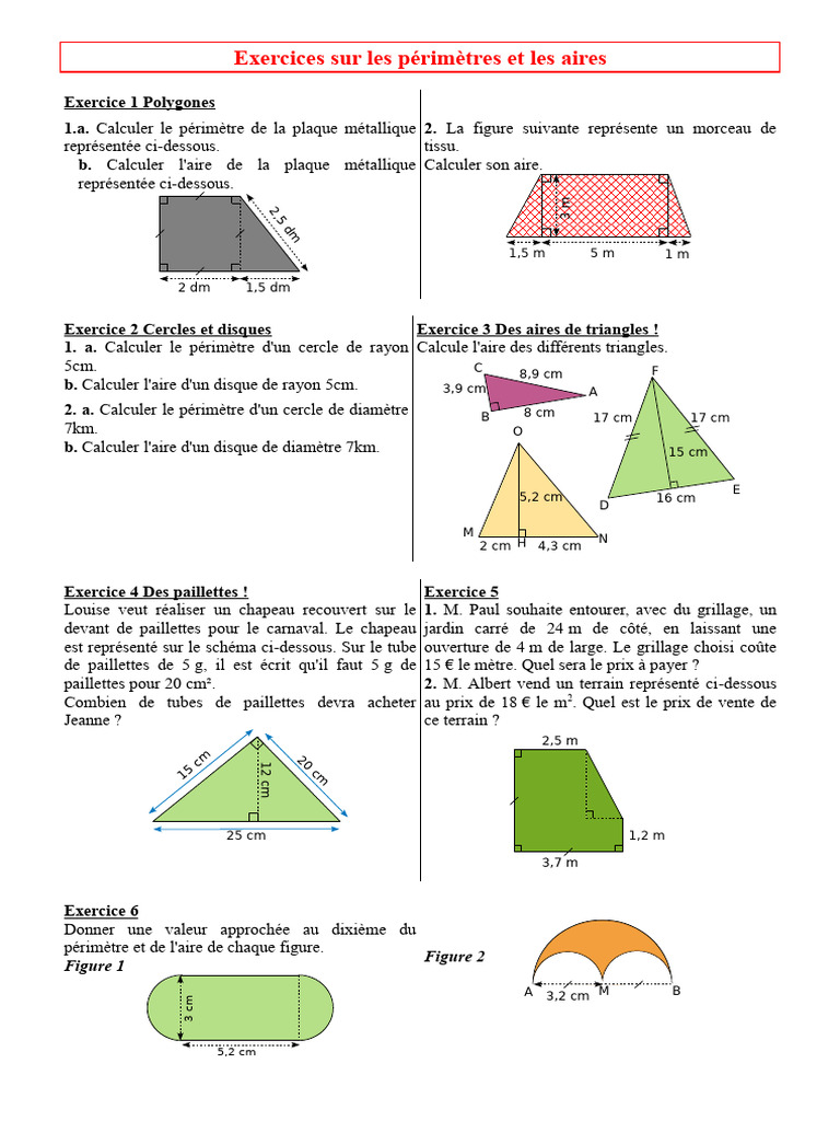 Exercices Perimetre Et Aire | PDF | Géométrie euclidienne | Géométrie